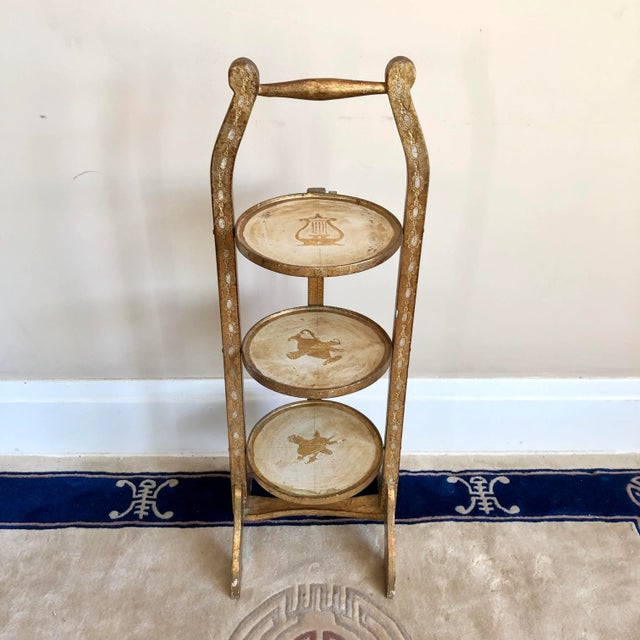 Vintage Florentine Gilt Wood Three Tier Folding Cake Stand | Chairish