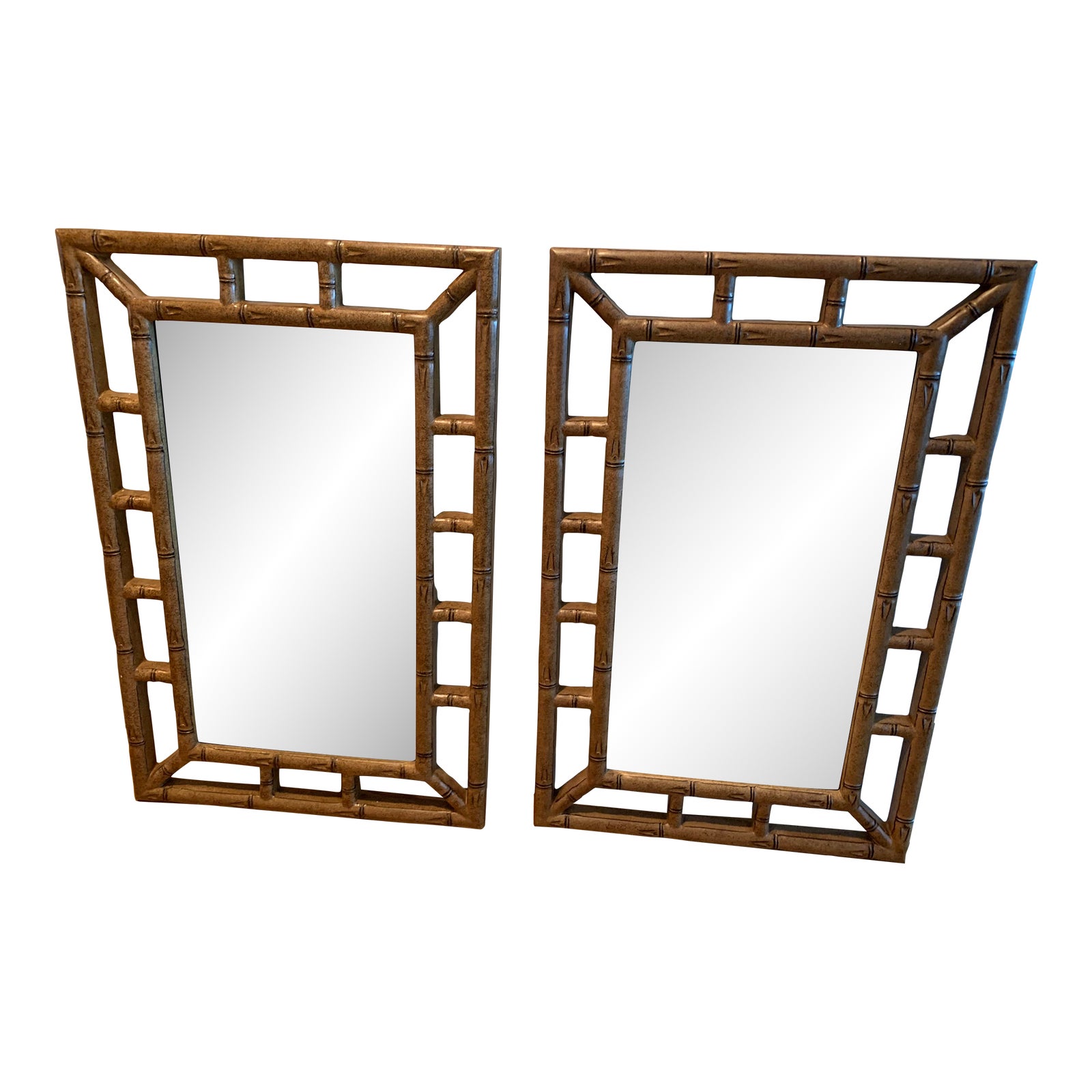 Pair of New Yard Enterprise Co. Faux Bamboo Framed Wall Mirrors | Chairish