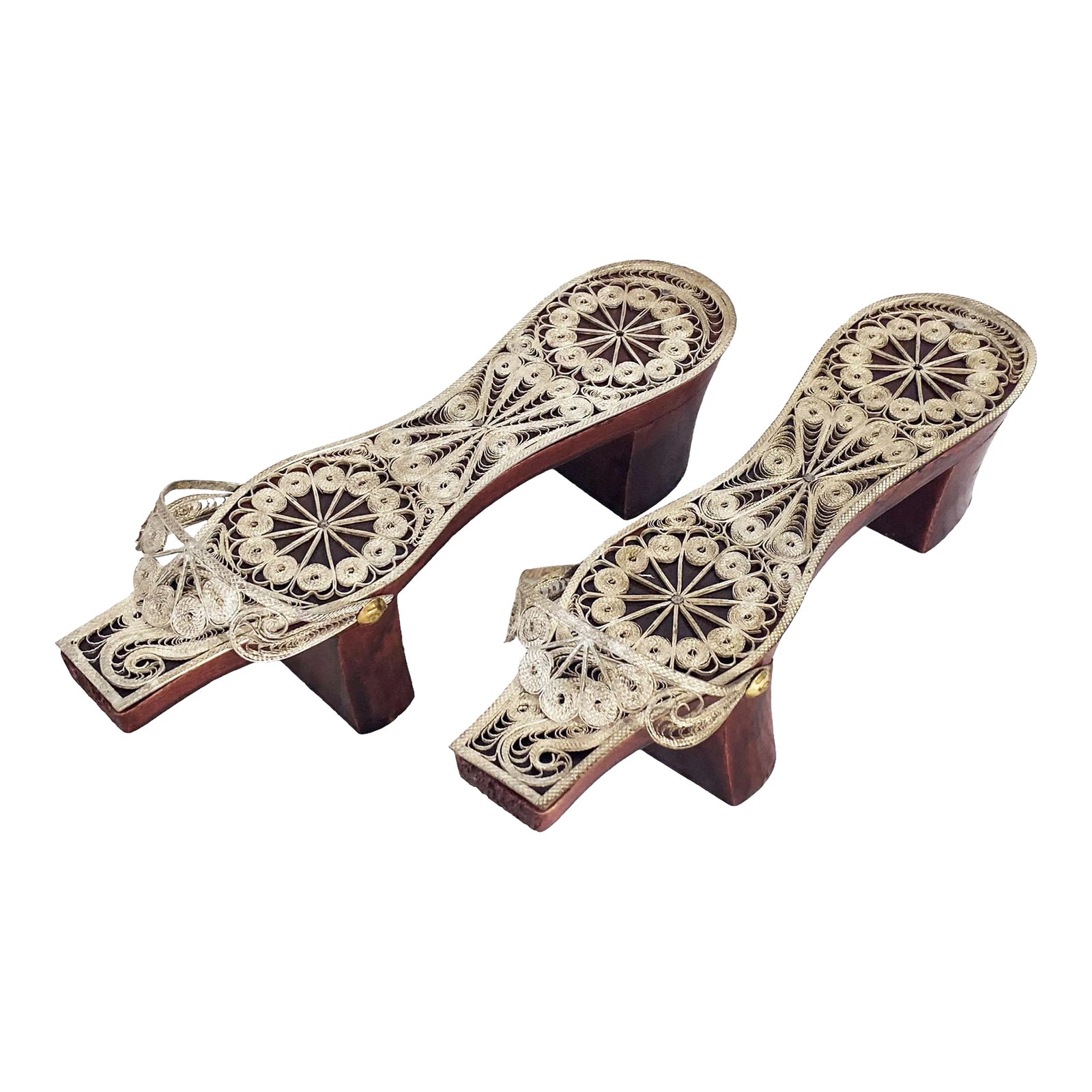 Turkish Hammam Clogs Pair of Silver Filigree | Chairish