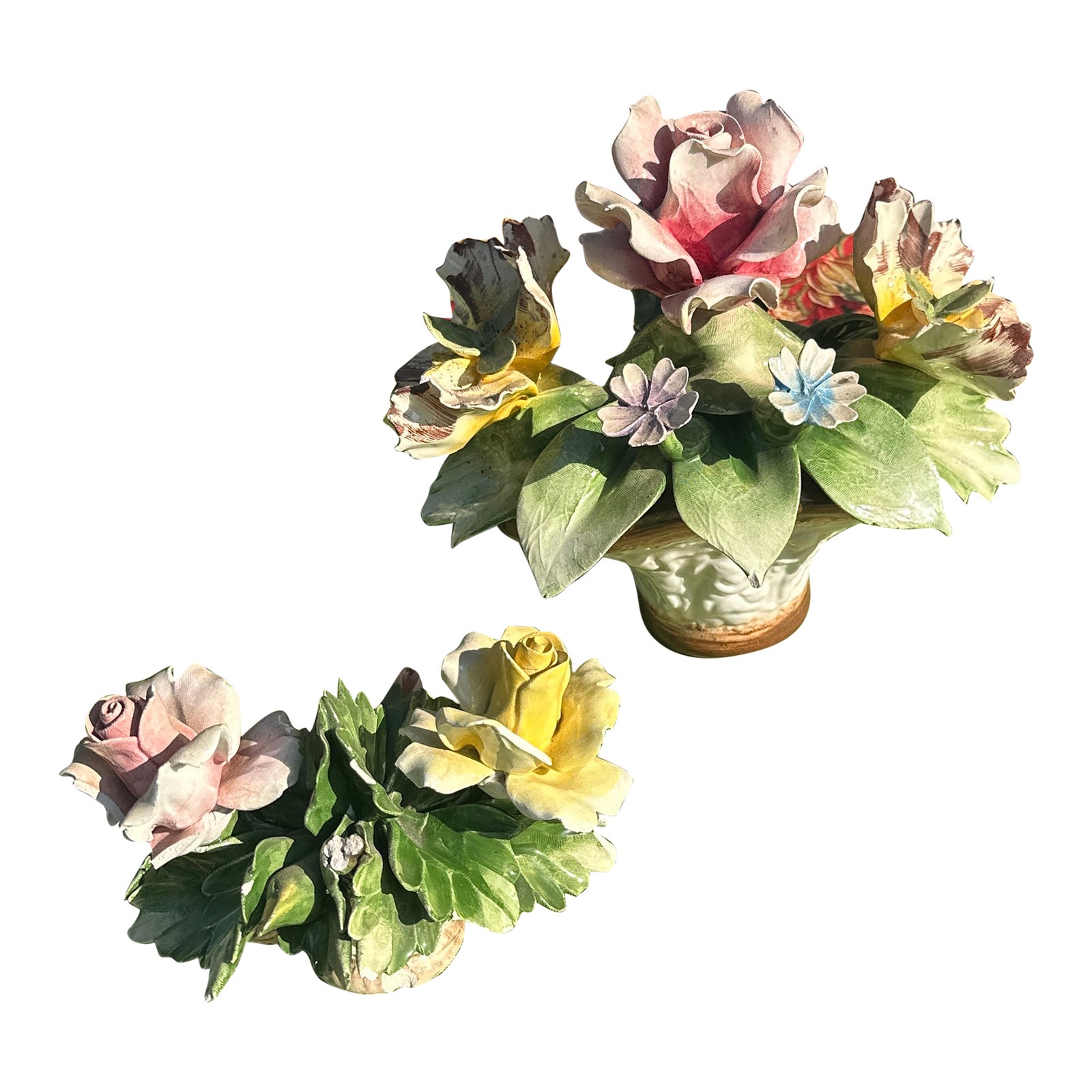 Pair of 1970s Ceramic Floral Arrangements | Chairish