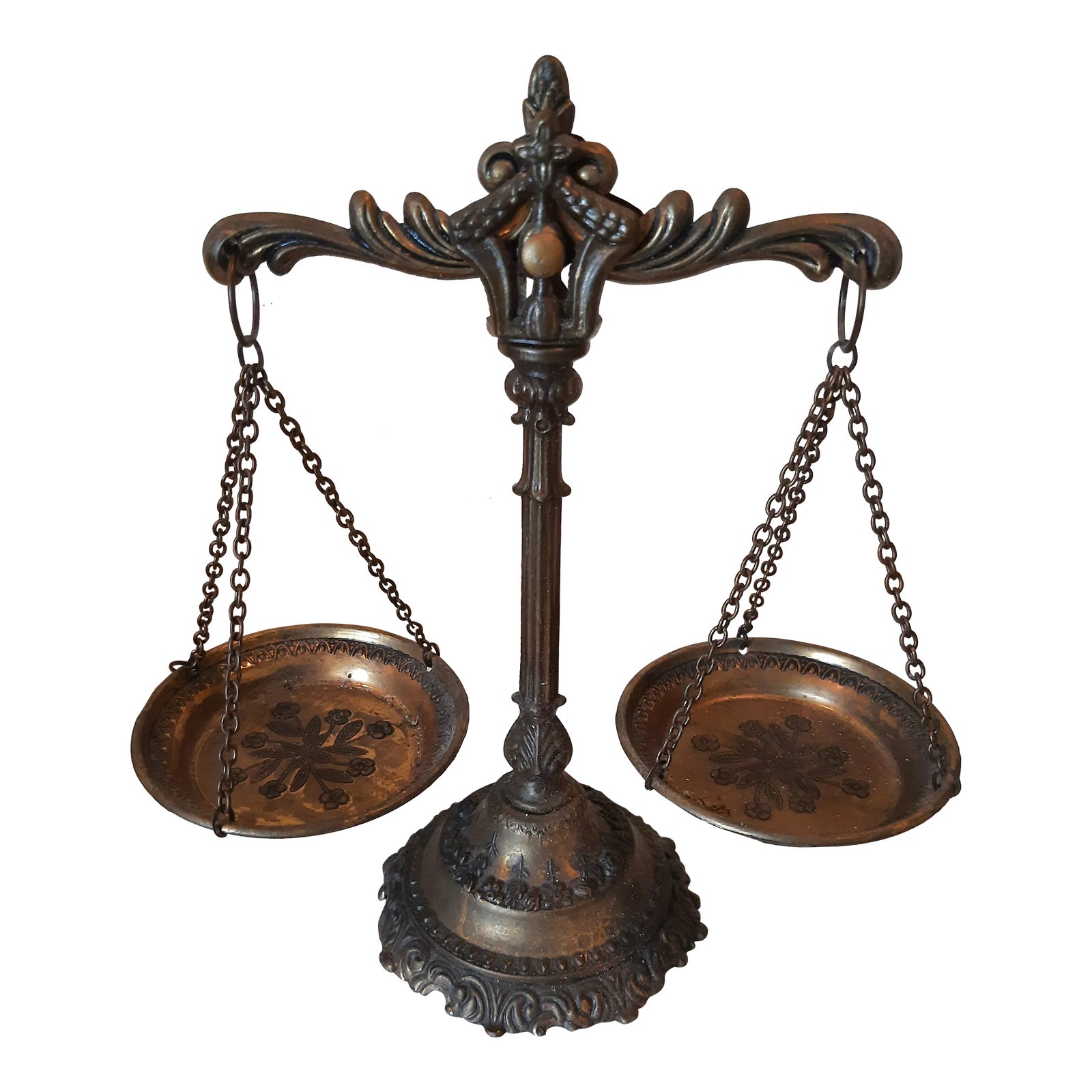 Vintage Brass Bronzed Metal Hanging Tabletop Scales | Chairish