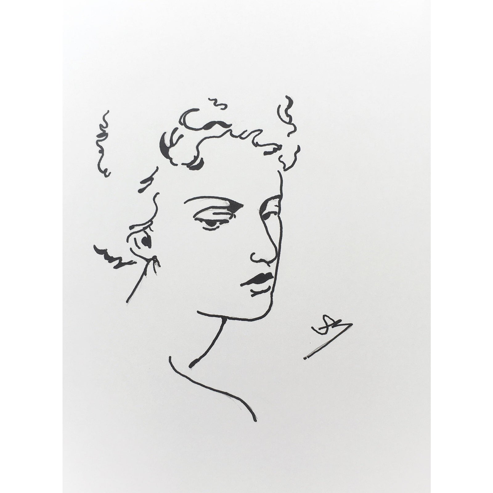 “Minimal Portrait - Glancing” Contemporary Mixed-Media Drawing by Sarah ...