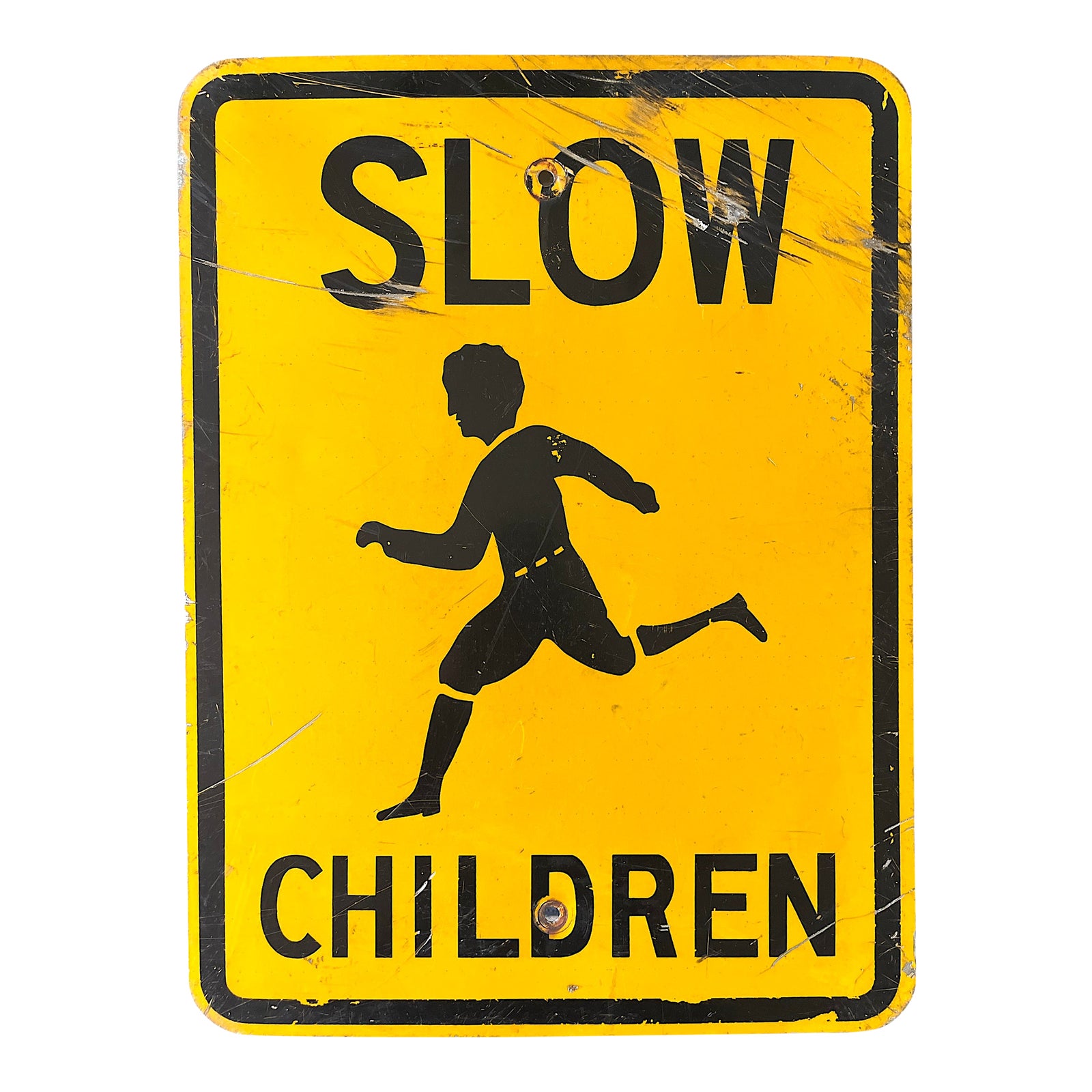 Vintage Yellow & Black Metal “Slow Children” Road Sign – 24” | Chairish