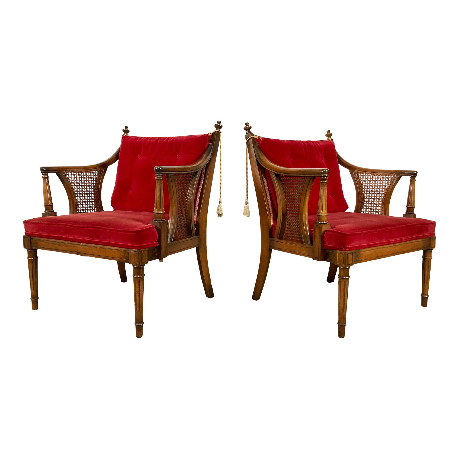 Vintage French Country Style Red Velvet Arm Chairs With Custom Backs, a ...