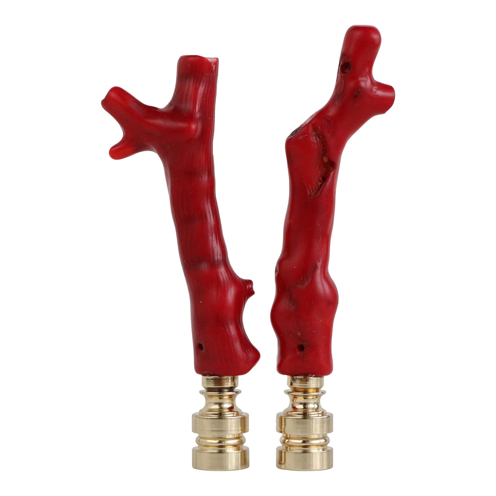 Red Coral Lamp Finials on Golden Brass Hardware - a Pair | Chairish