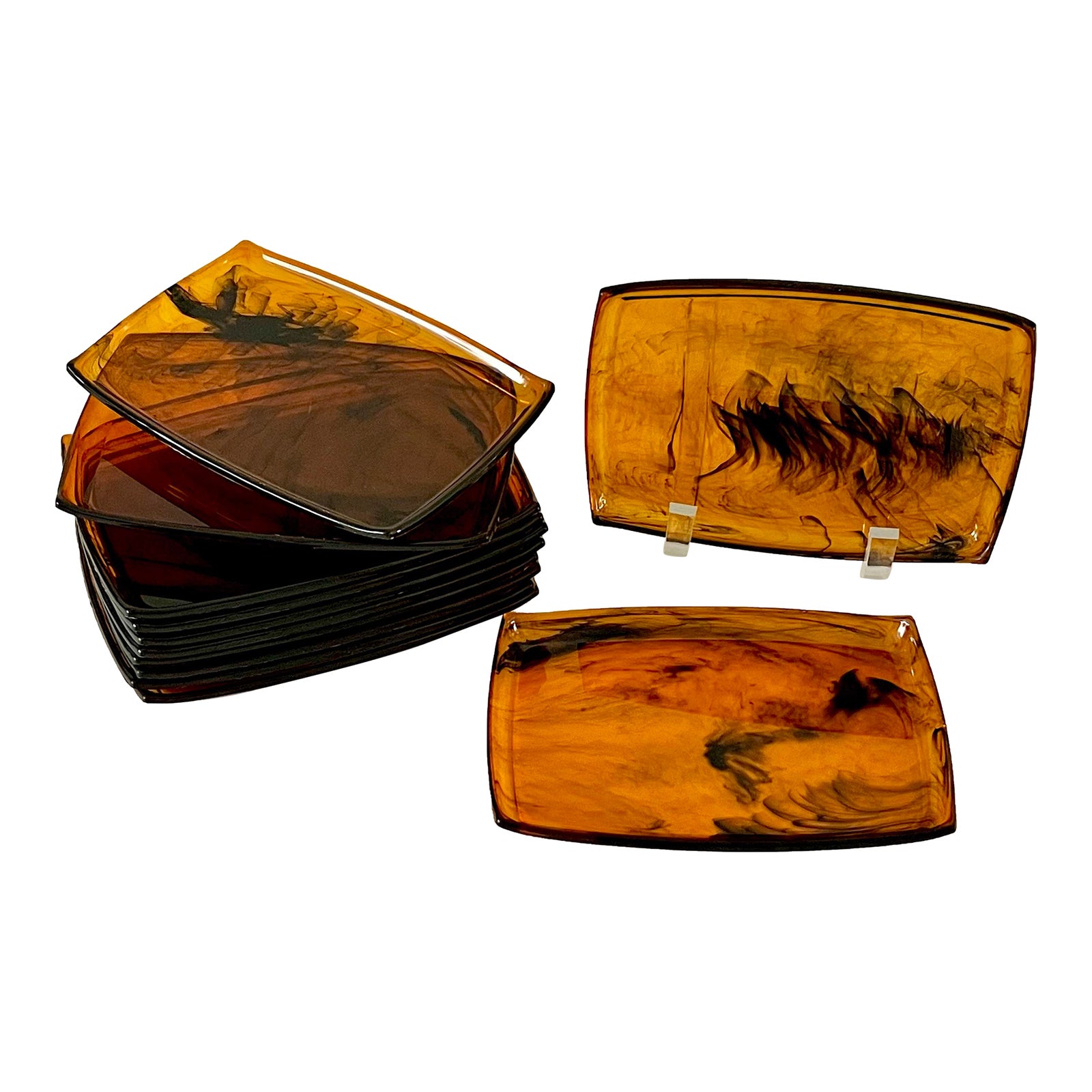 Mid Century Modern Lucite Tortoise Shell Effect Cocktail Trays, Set of ...