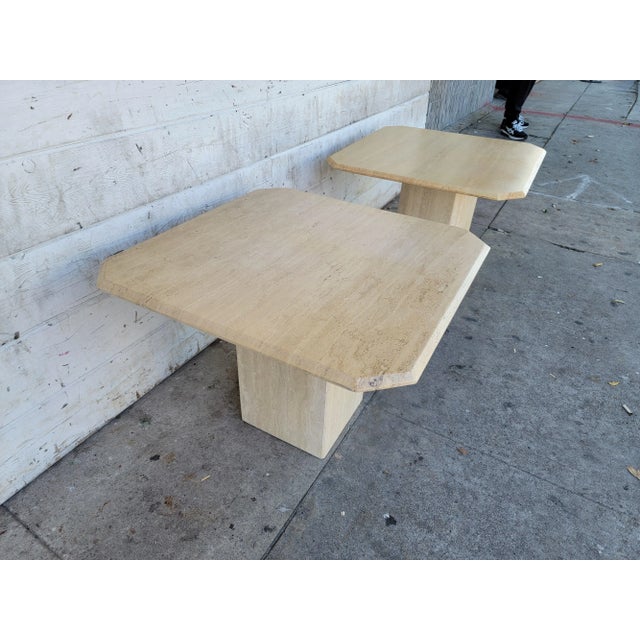 1970s Set of Two Italian Travertine Matching Side Tables | Chairish
