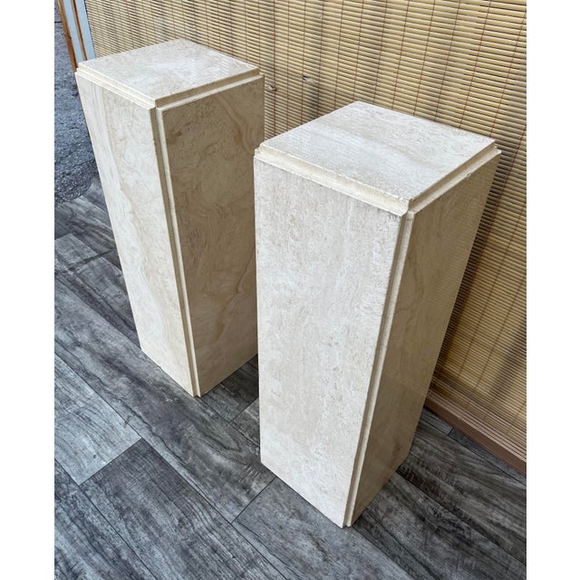 A Pair Of Postmodern Travertine Pedestals Circa 1980s Chairish