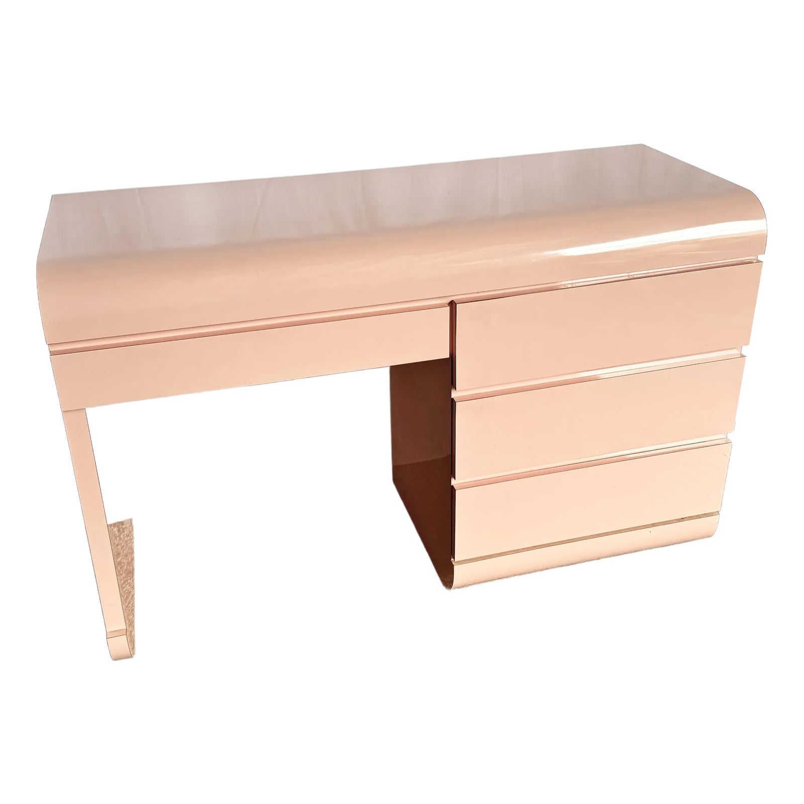 Postmodern Pink Lacquer Laminate Waterfall Writing Desk | Chairish