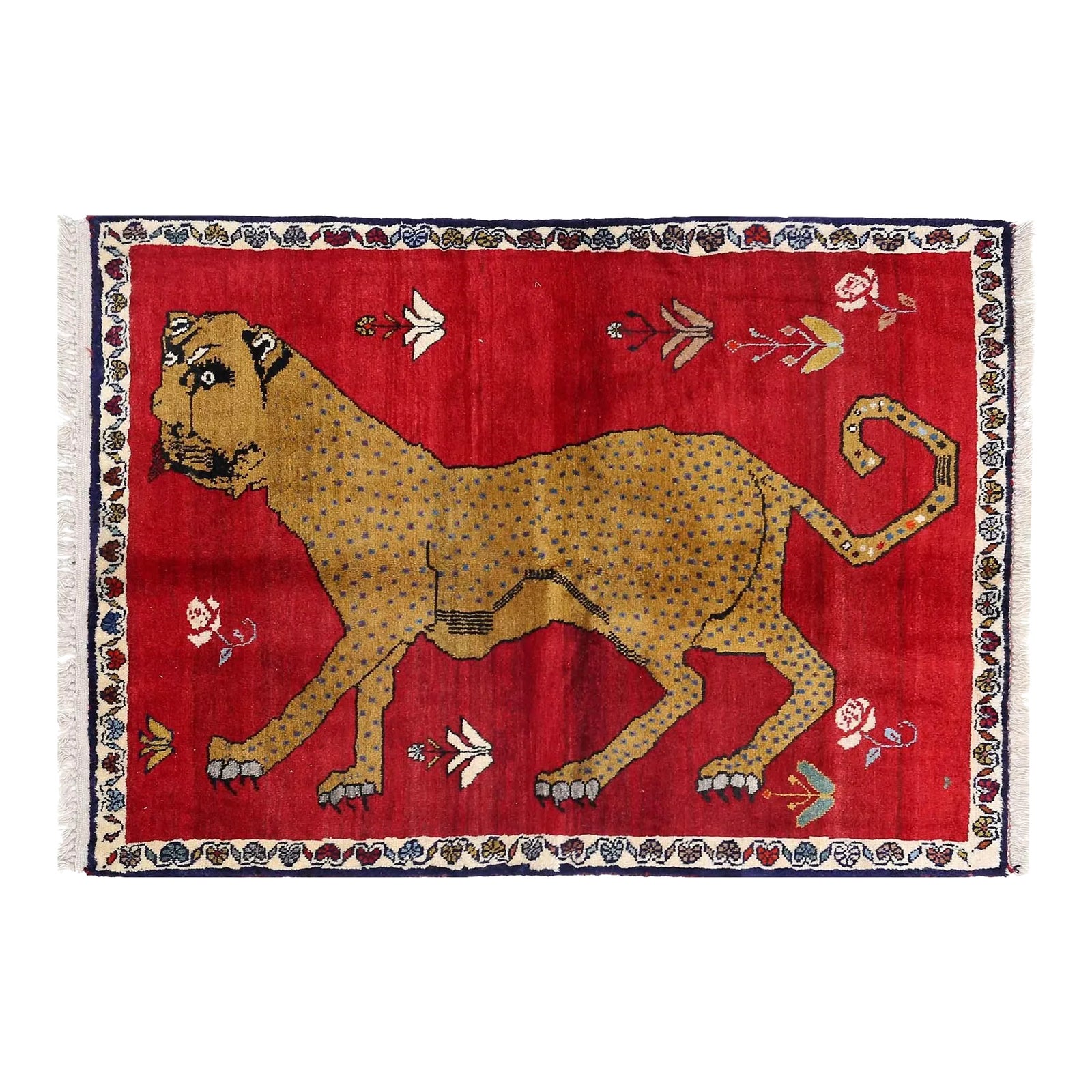 Pasargad Animal Pictorial Lion Shiraz Persian Hand Knotted Rug | Chairish