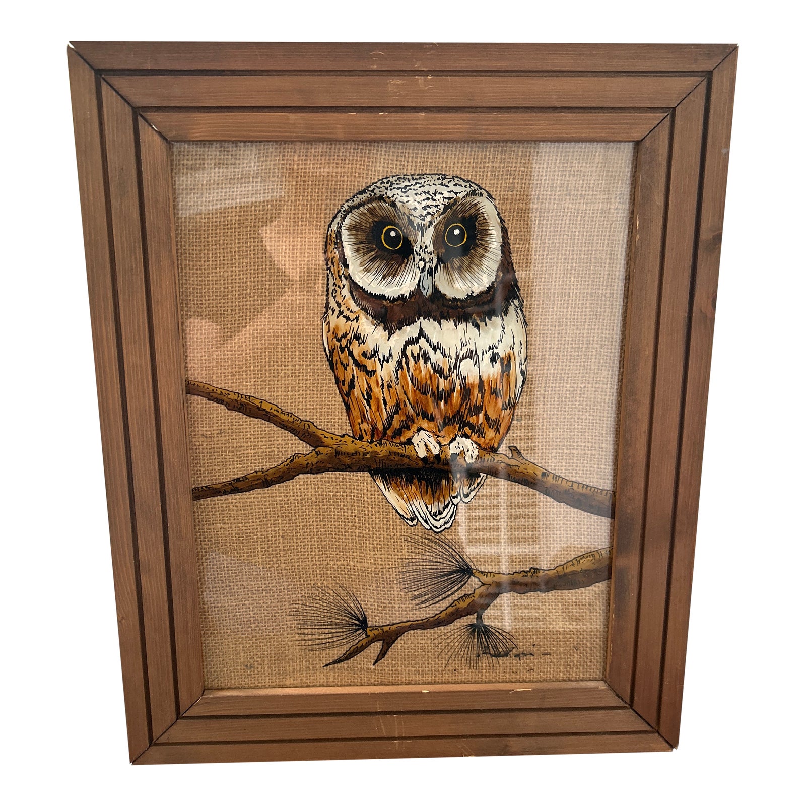 Mid-Century Original Ronald Moore Owl Painting on Glass | Chairish