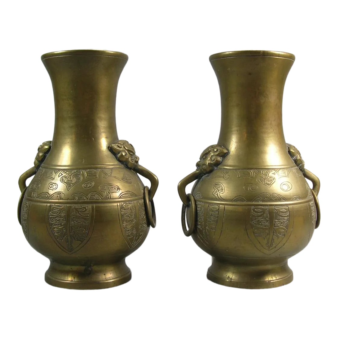Early 20th Century Chinese Archaistic Bronze Hu Vases - a Pair | Chairish