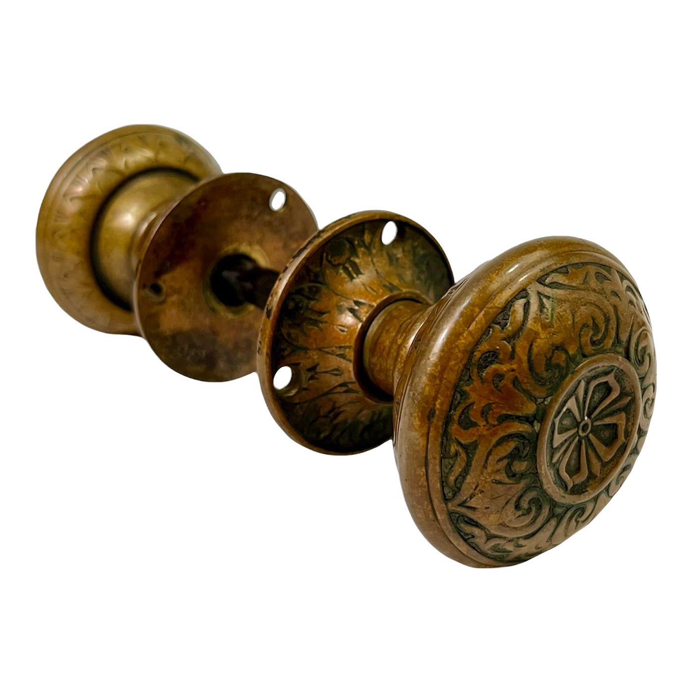 19th Century American Bronze Door Knobs With Rosettes | Chairish