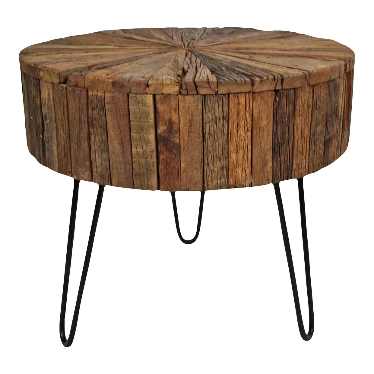 Salvaged Wood Pinwheel Side Table | Chairish