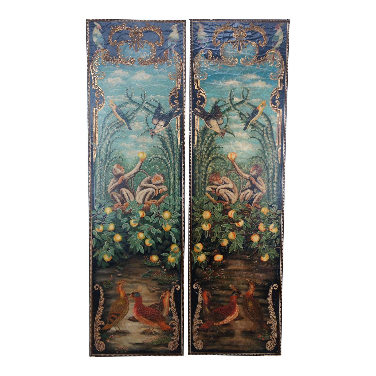 Late 20th Century Maitland-Smith Hand Painted Monkey Landscape Crackled ...