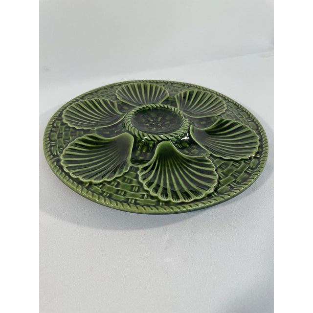 French 1920s Green Longchamp Majolica Oyster Plate | Chairish