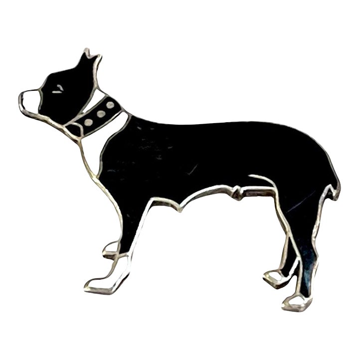 20th Century Art Deco Sterling & Enamel Black & White Boston Terrier ...