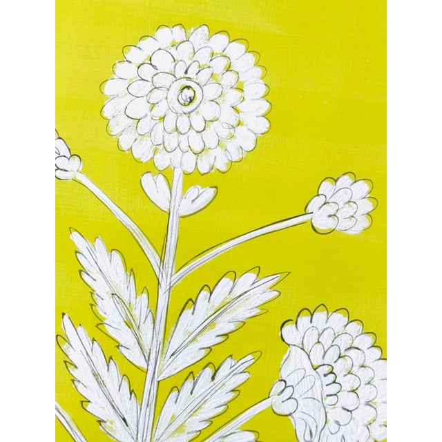 Abstract Hand-Painted Jaipuri Lime Green & White Floral Motif Painting ...