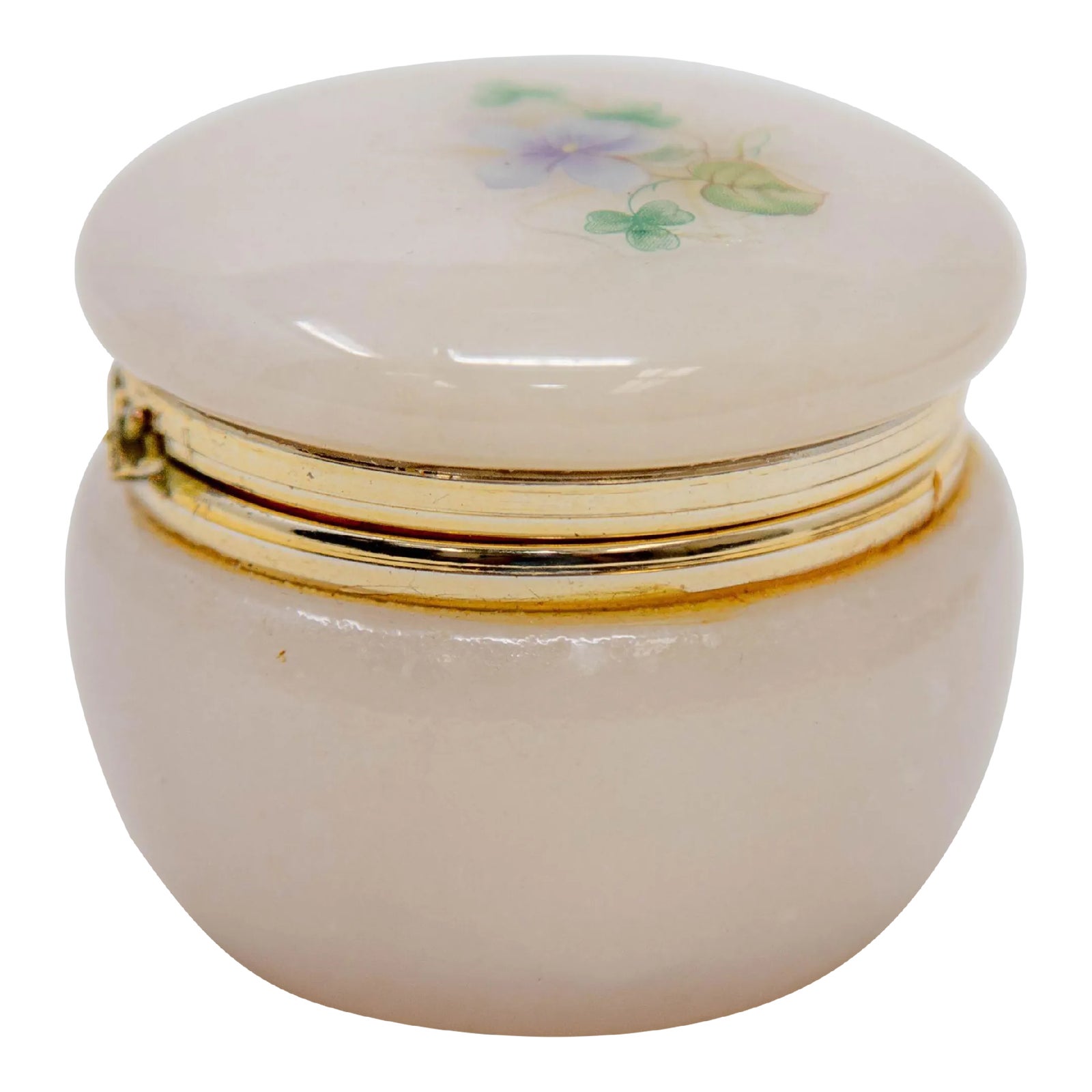 Vintage Italian Pink and Gold Alabaster Round Pill Box 1970 | Chairish