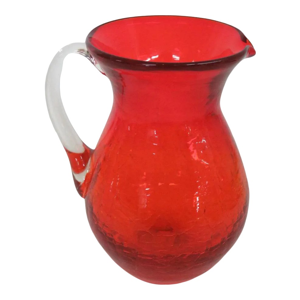 Mid-Century Modern Crackle Glass Red Small Pitcher Jug Milk Creamer ...