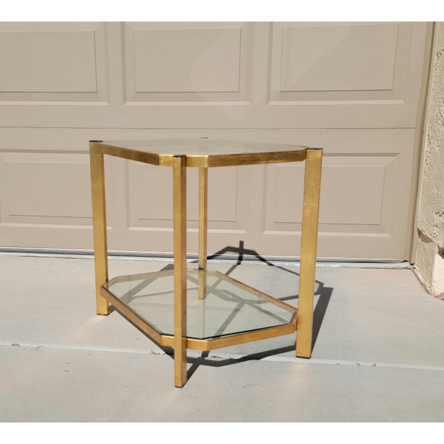 1960s Gold Leaf Metal & Glass Two Tier Octagon Side Table /Bar | Chairish