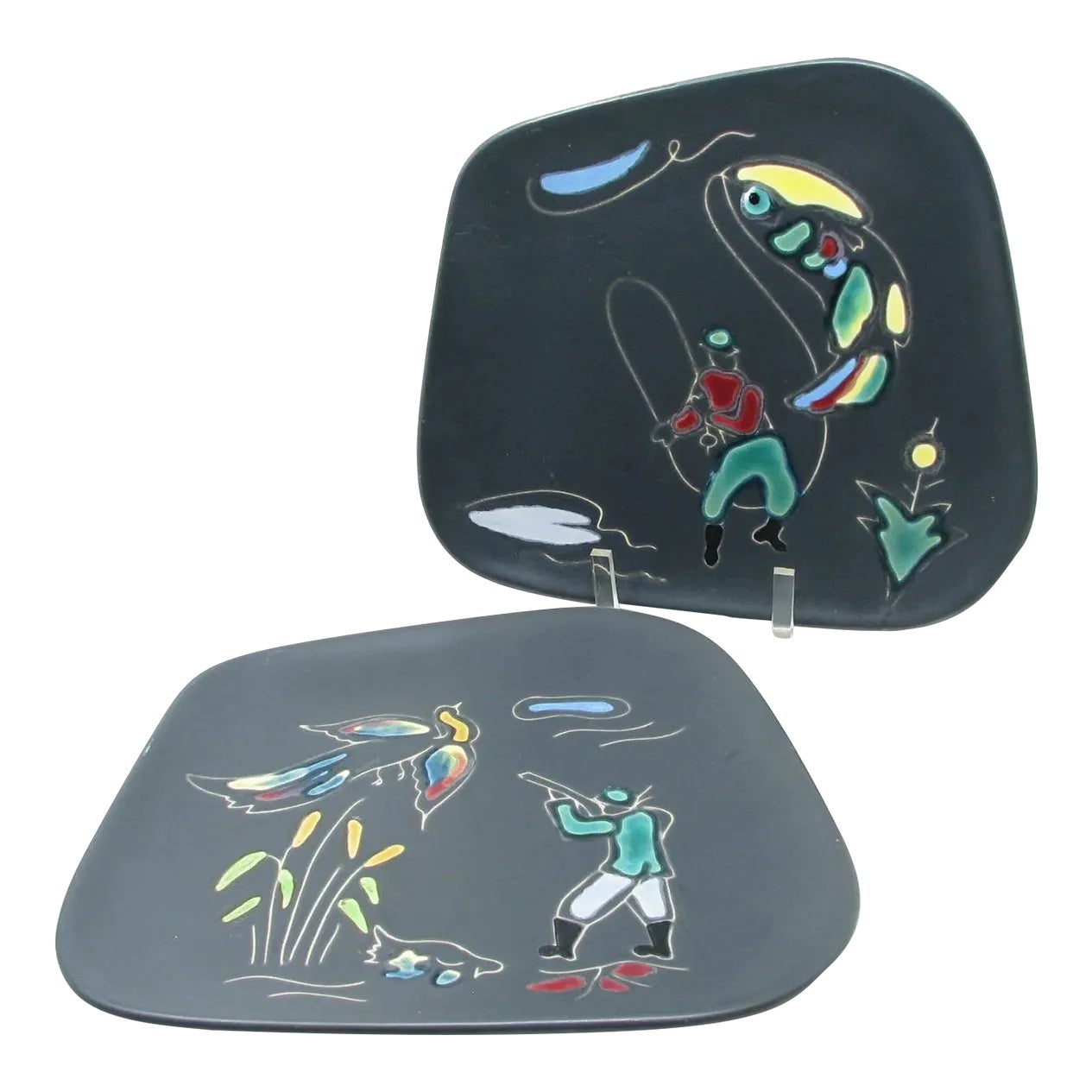 Vintage Ruscha Keramik German Decorative Plates Featuring Figures ...