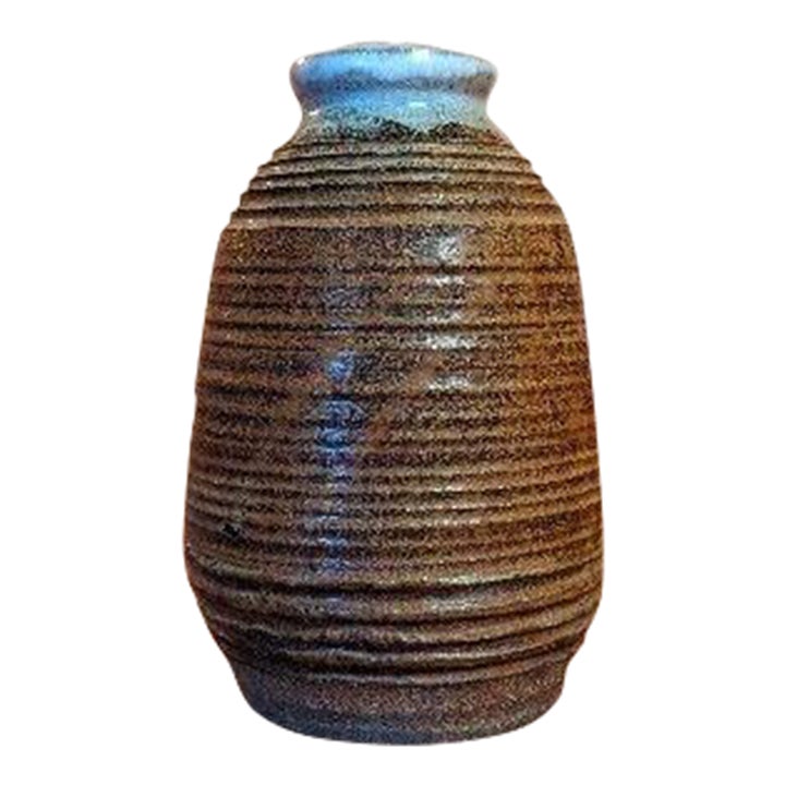 Vintage Mid Century Studio Pottery Ceramic Ribbed Vase | Chairish