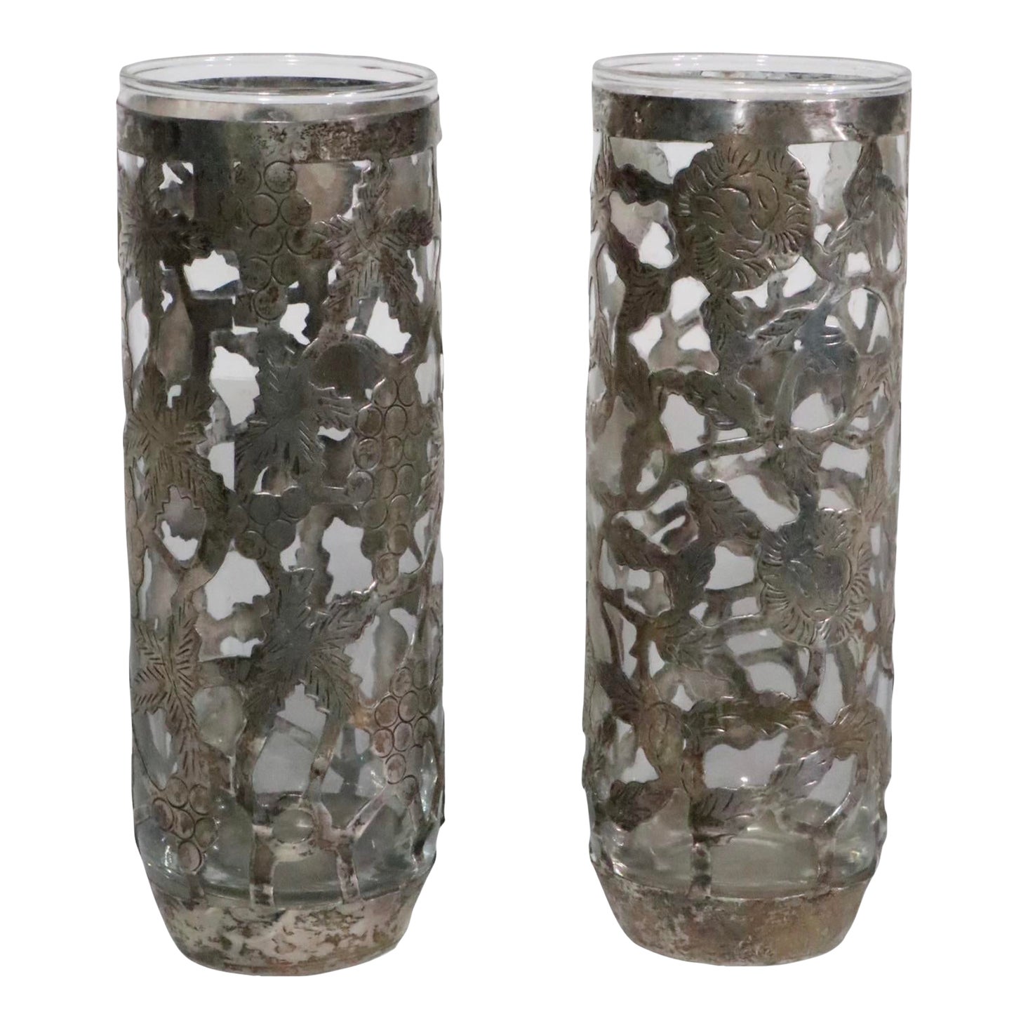 Pr. Mexican Silver Overlay Highboy Glasses Marked 925 Rfr Hecho en ...