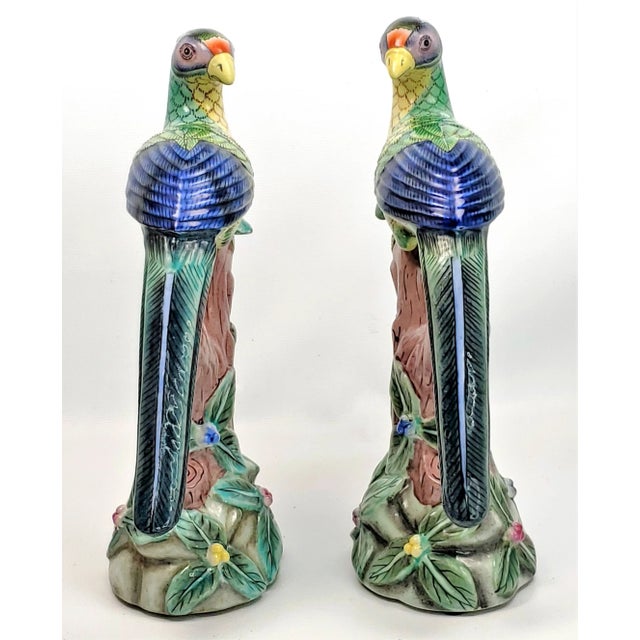 Pair Parrot Phoenix or Peacock Bird Figurine Table Sculptures - Hand ...