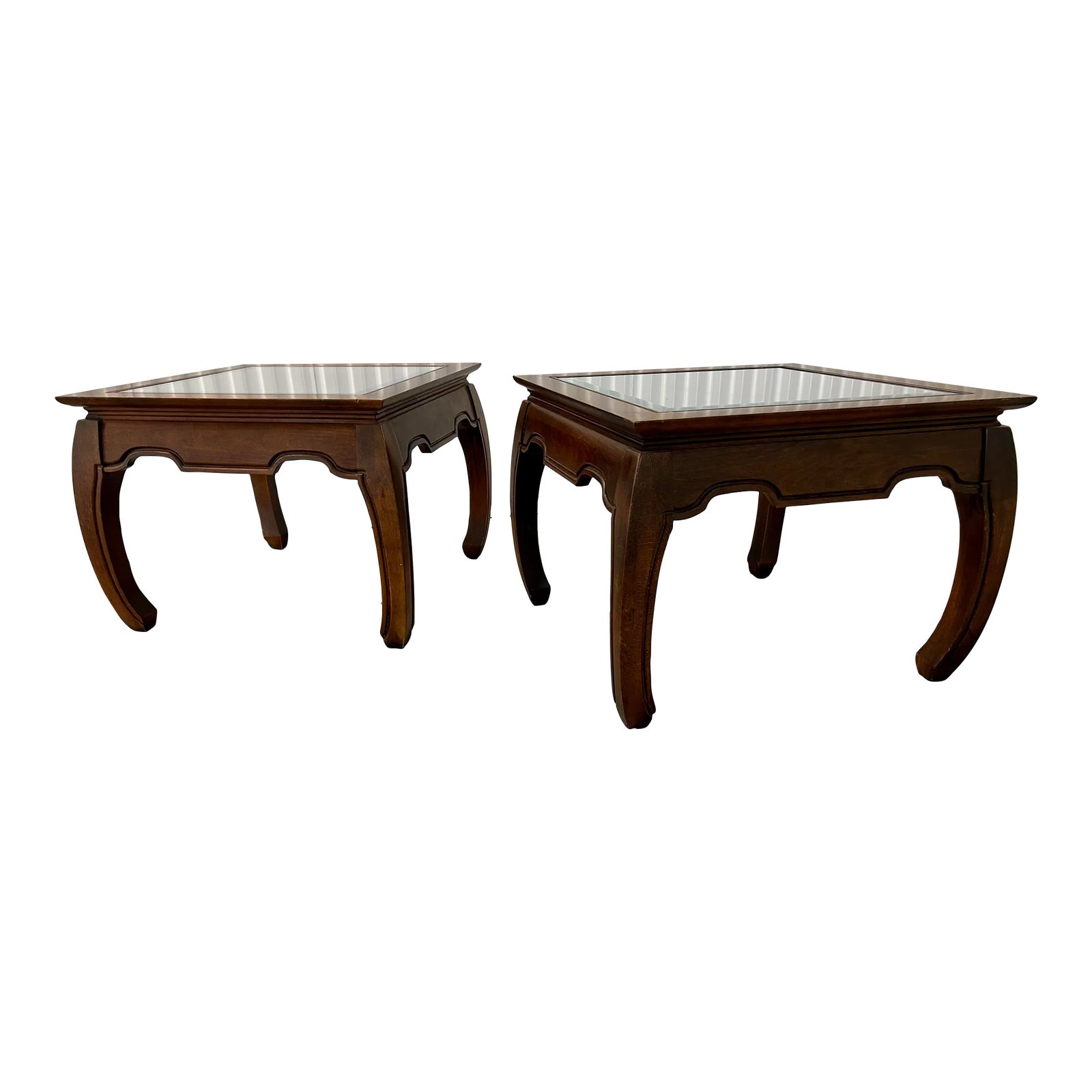 1960’s Ming Style Asian / Chinoiserie Solid Wood Glass Top Side Tables ...