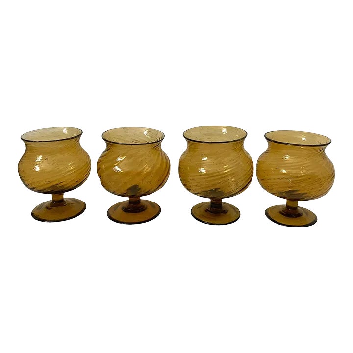 Vintage Amber Glass Hand-Blown Brandy or Cognac Snifters- Set of 4. 2 ...