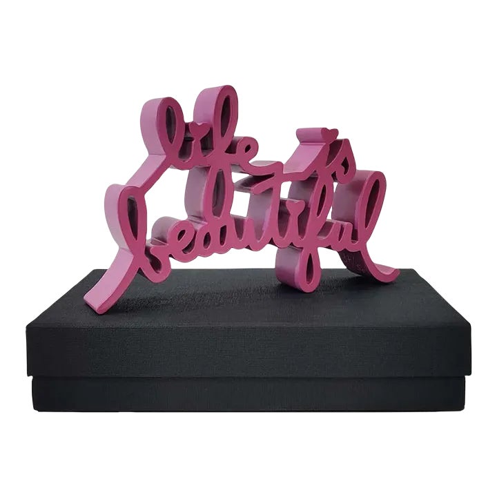 "Life Is Beautiful (Pink Sculpture)" Signed Text Art Resin Sculpture by ...