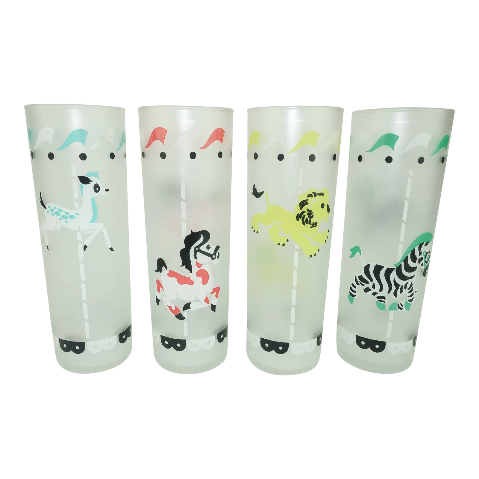 Libbey High Ball Carousel Circus Glasses, Set of 4 | Chairish