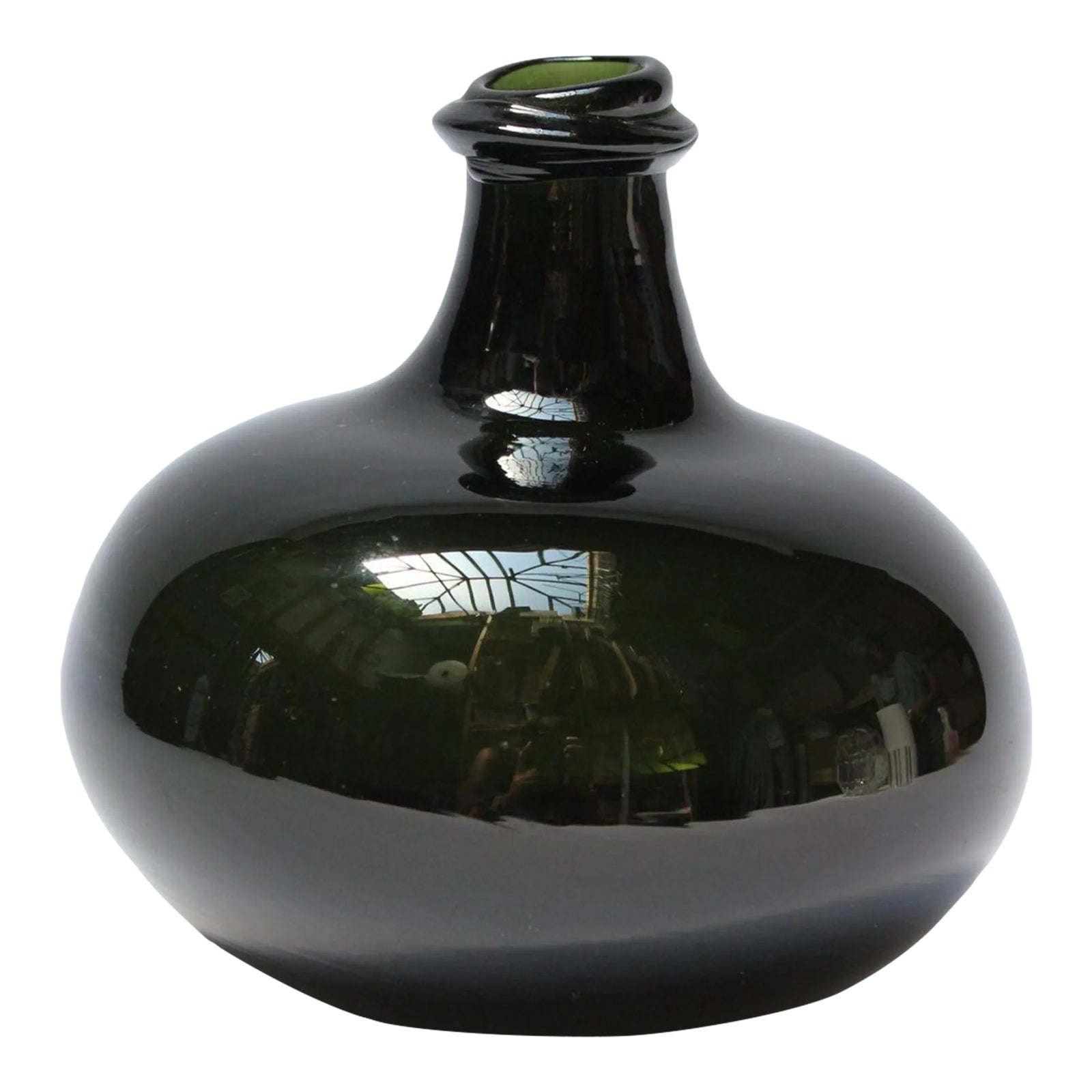 Vintage Bulbous-Form Blown Green Glass "Onion" Bottle | Chairish