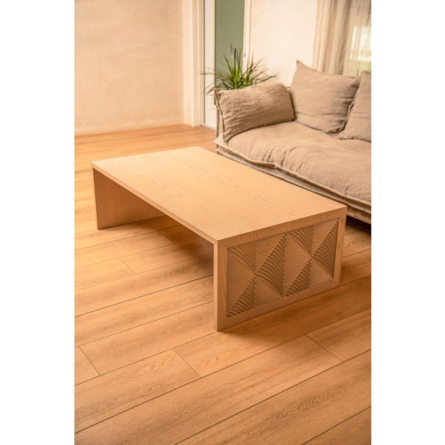 Italian Carved Wood Modern Tropical Sand Coffee Table | Chairish