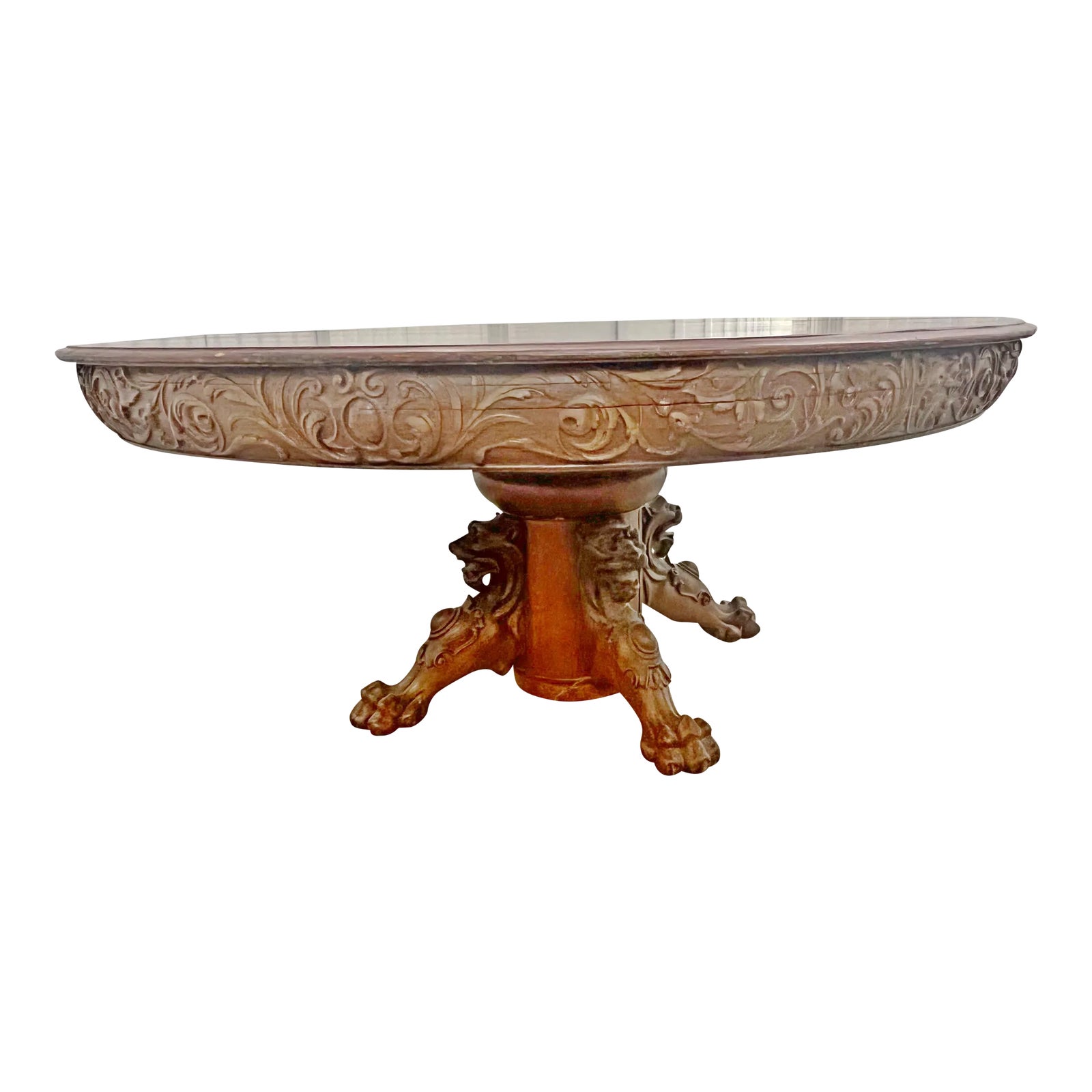 Large 19th Century Oak Claw Foot Table W Lions Heads and Hairy Paw Feet ...
