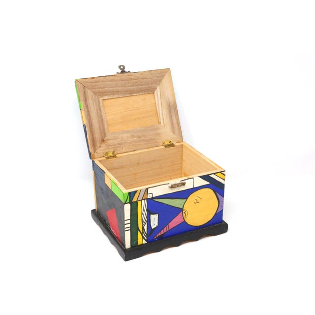 2002 Hand-Painted Geometric Art Wood Box | Chairish