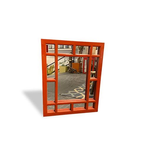 Asian Red Panel Design Wall Hanging Mirror | Chairish