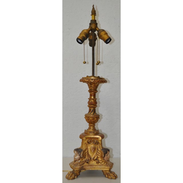 Antique 19th C. French Carved & Gilded Table Lamp | Chairish