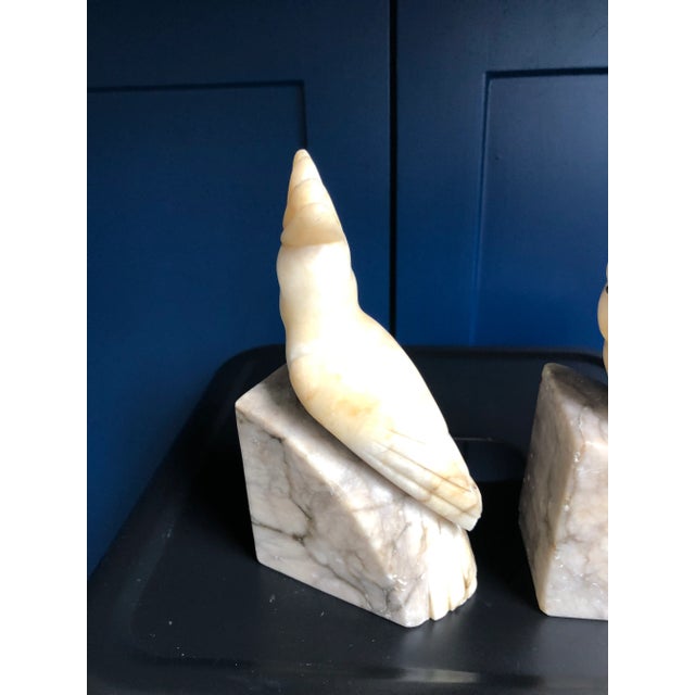 Vintage Italian Alabaster Stone Carved Cockatoo Library Bookends C ...