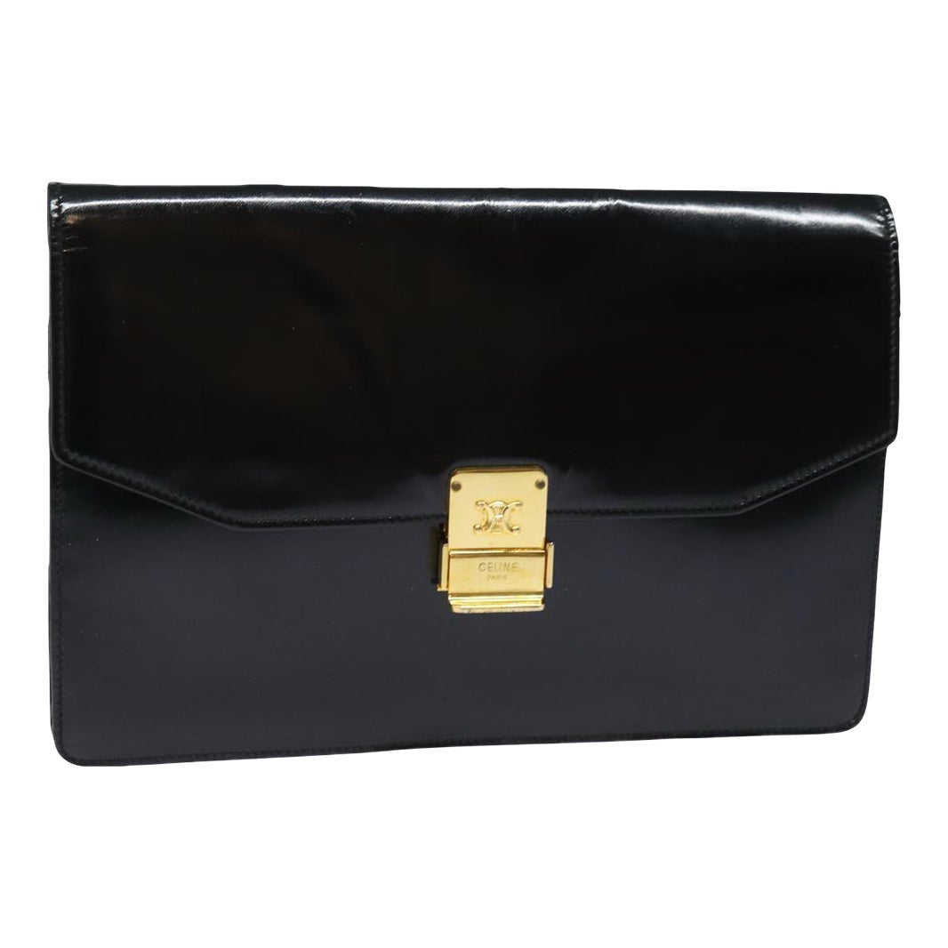 Celine Clutch Bag Enamel Black Auth 79686 | Chairish