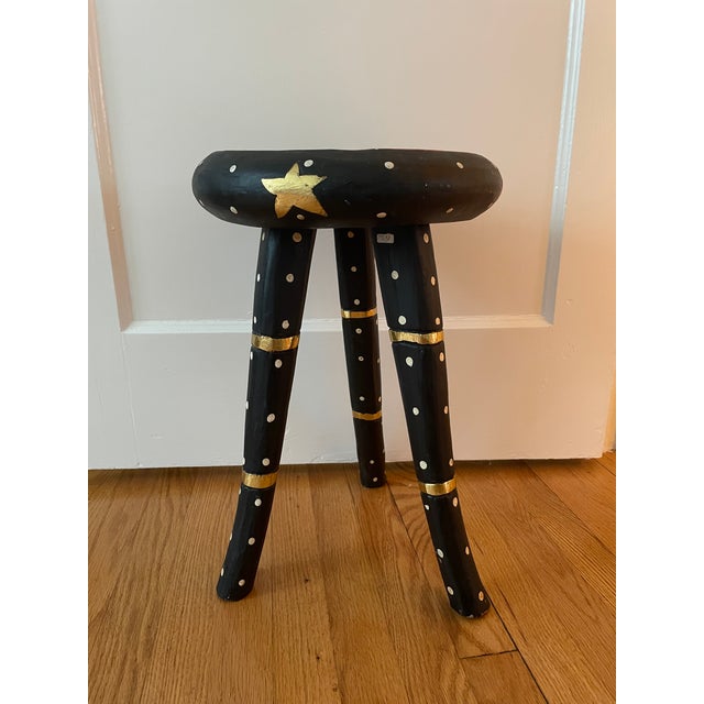 Late 20th Century Vintage Celestial Folk Art Stool | Chairish