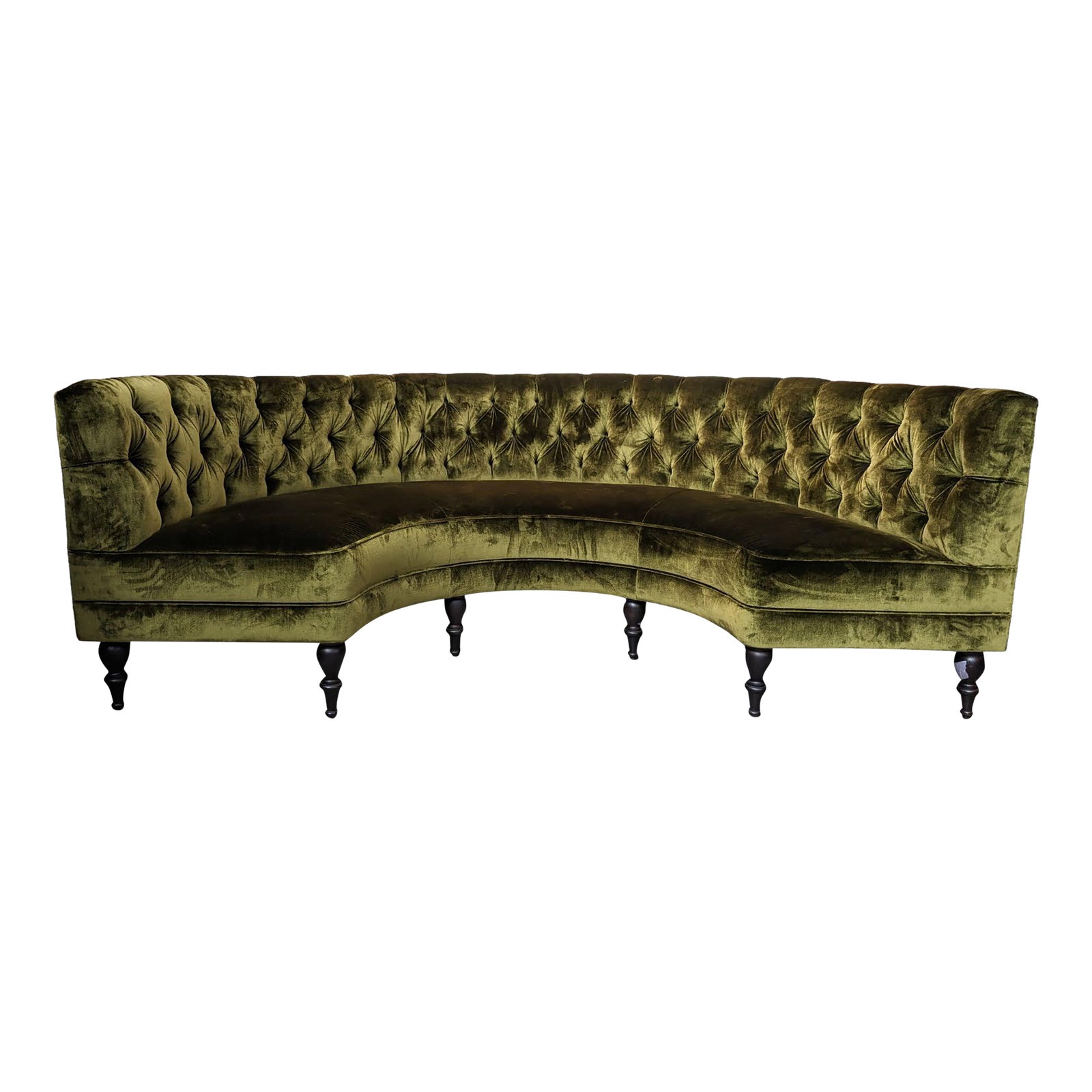 Custom Green Velvet Tufted Banquette | Chairish