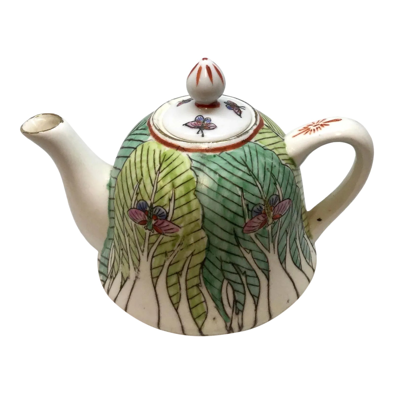 Chinese Porcelain Hand Painted Tobacco Leaf Teapot | Chairish