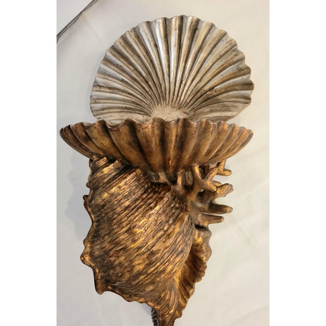 Vintage Coastal Regency Large Sea Clam Conch Shell Form Gold Silver ...