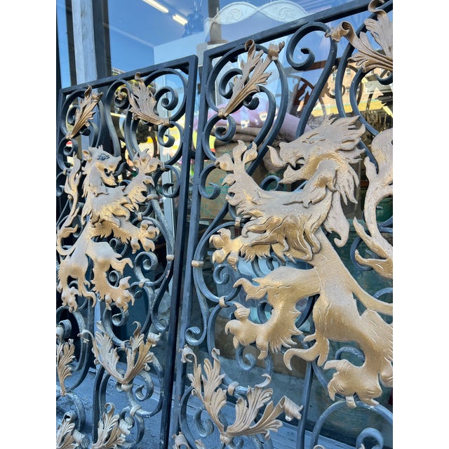 1940s Iron Gates With Gold Leaf Detailing and Iron Shield With Unicorns ...