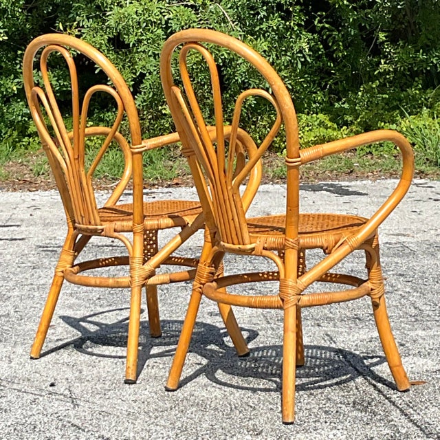 Vintage Coastal Loop Rattan and Cane Arm Chairs - a Pair | Chairish