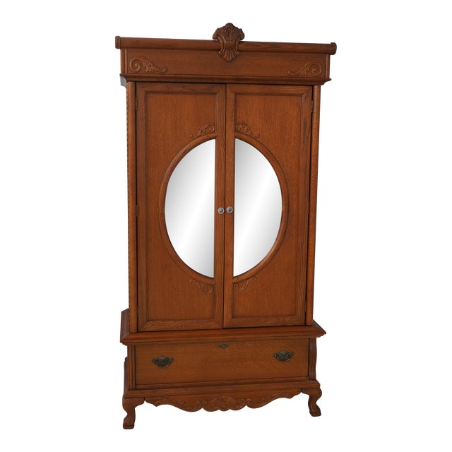 Lexington Victorian Style Oak Wardrobe Armoire Cabinet | Chairish