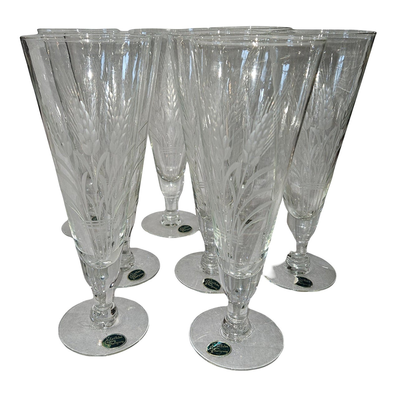 Set of 8 Mid Century, Hand Engraved Pilsner Glasses by Carl Kubec ...