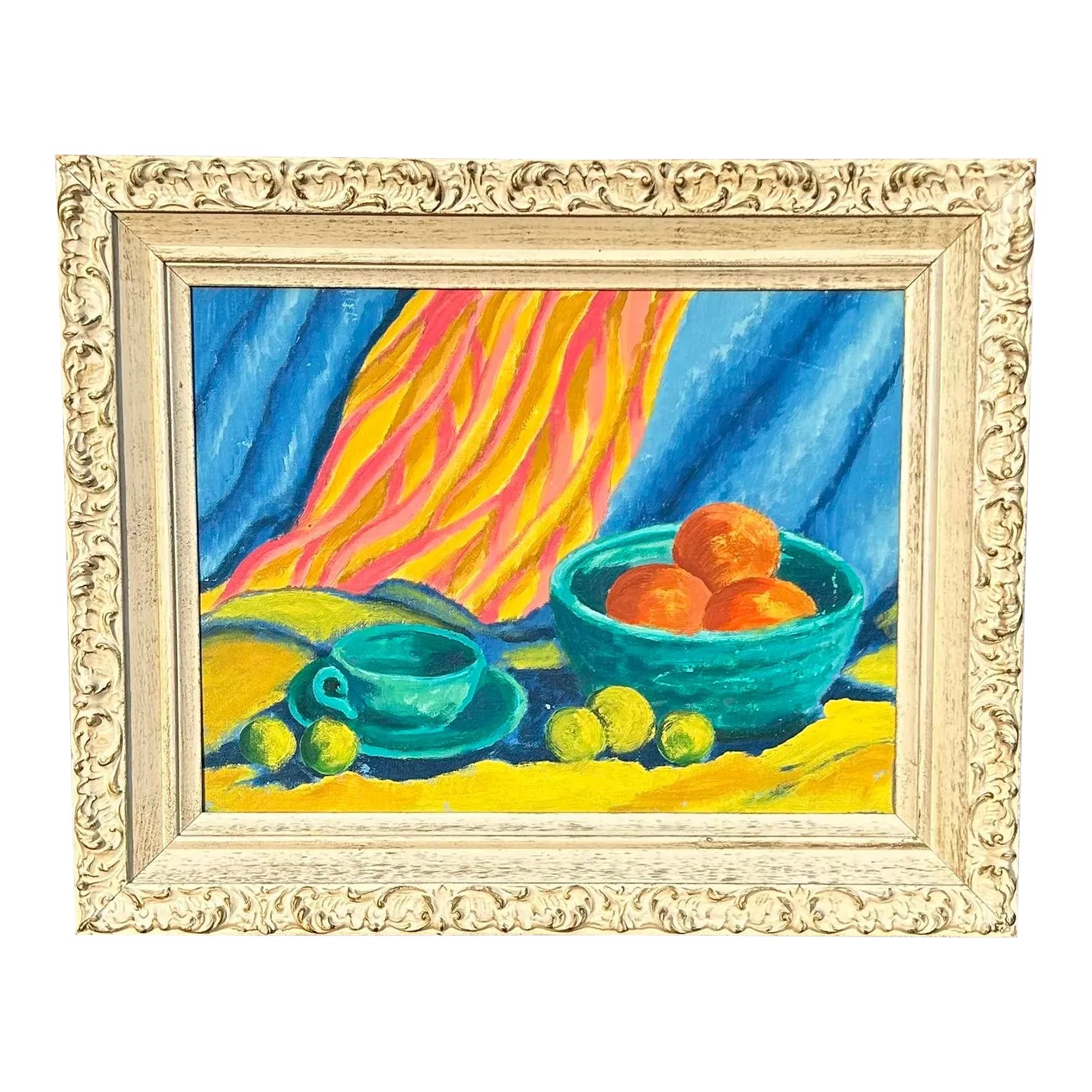 Vintage Impressionist Still-Life Oil Painting Bright Colors Oranges ...